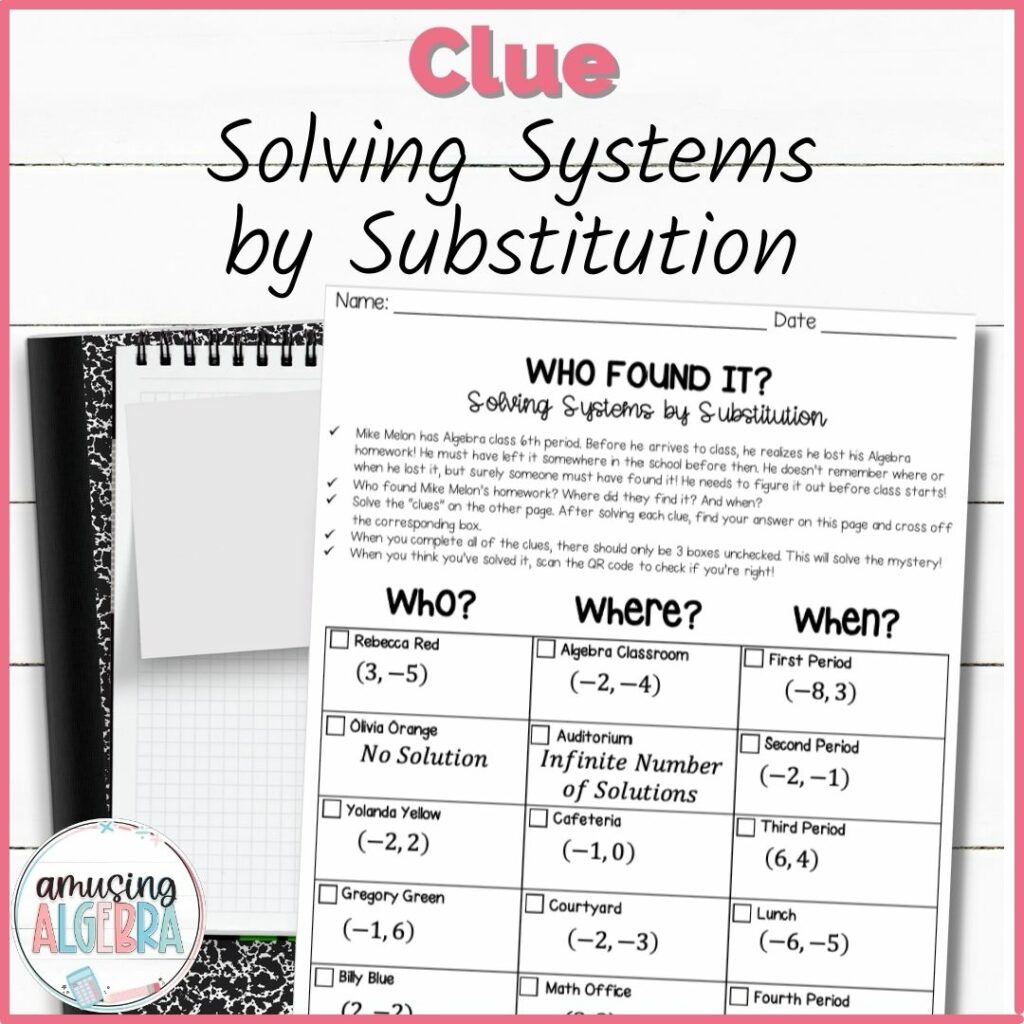 Solving Systems by Substitution Clue Mystery Activity | Made By Teachers