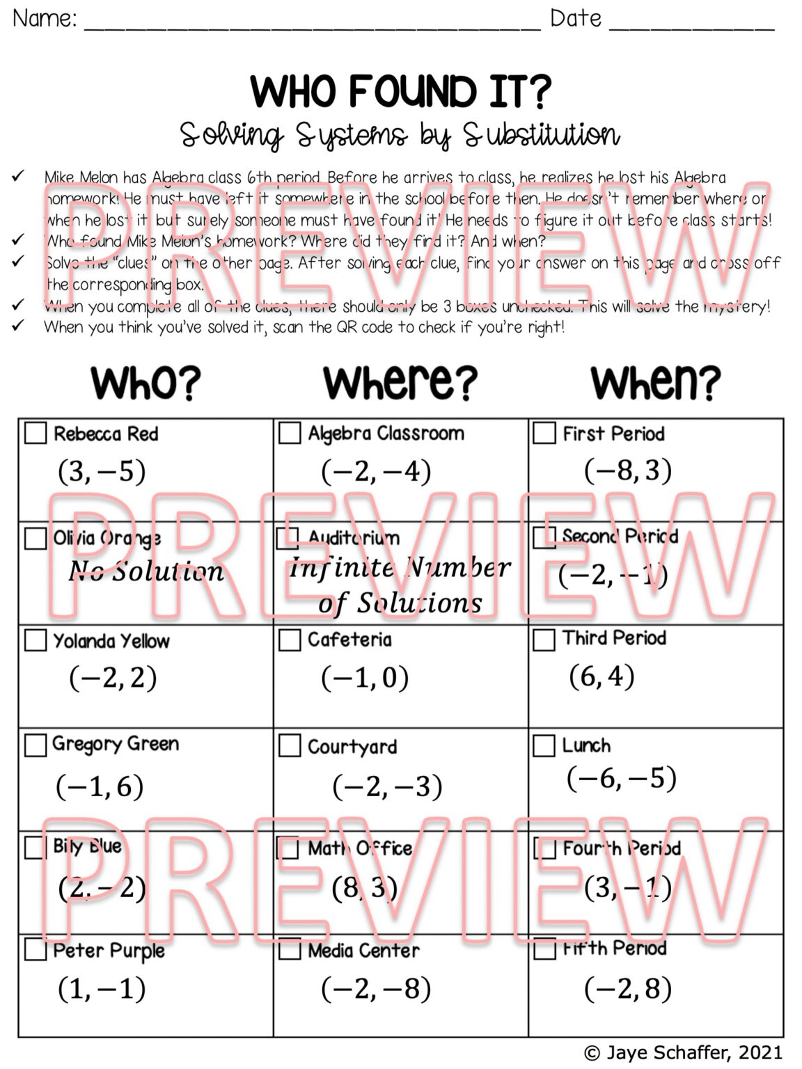 Solving Systems by Substitution Clue Mystery Activity | Made By Teachers