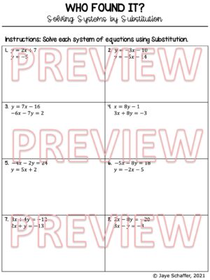 Solving Systems by Substitution Clue Mystery Activity | Made By Teachers