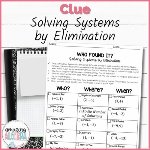 Solving Systems by Elimination Clue Mystery Activity | Made By Teachers