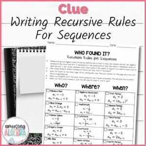 Writing Recursive Rules for Sequences Clue Mystery Activity | Made By ...