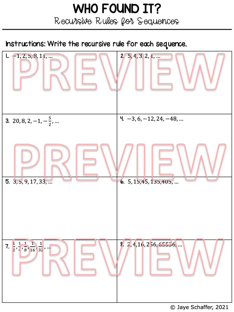 Writing Recursive Rules for Sequences Clue Mystery Activity | Made By ...