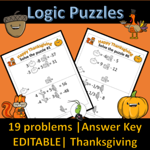 Thanksgiving Systems of Equations | Number Sense Logic Puzzles ...