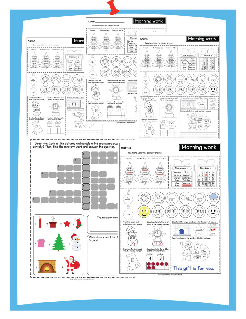Calendar Time and Morning Math and ELA Practice Worksheets for December ...