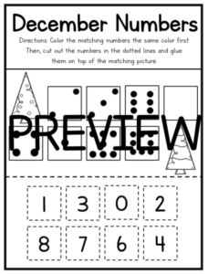December Kindergarten Worksheets - Cut Glue and Match Numbers Center ...