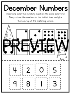 December Kindergarten Worksheets - Cut Glue and Match Numbers Center ...