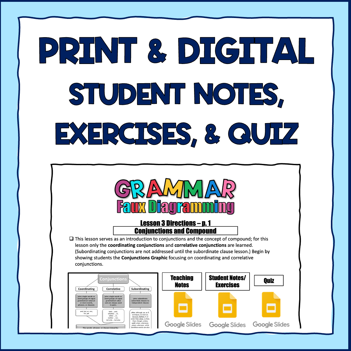 Conjunctions & Compound - Graphic Grammar Lesson 3 - Print & Digital ...