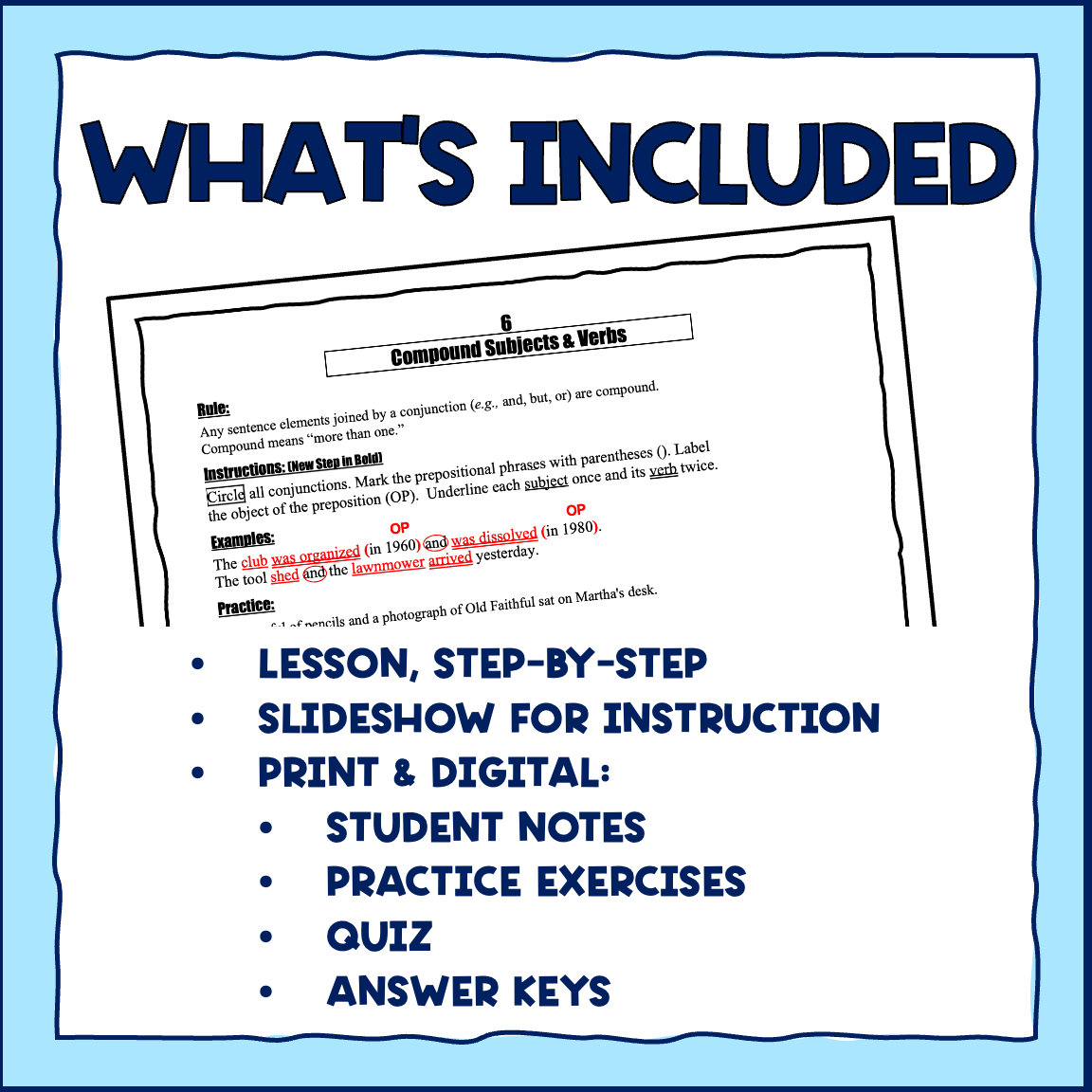 Compound Subjects & Predicates - Graphic Grammar Lesson 6 - Print ...