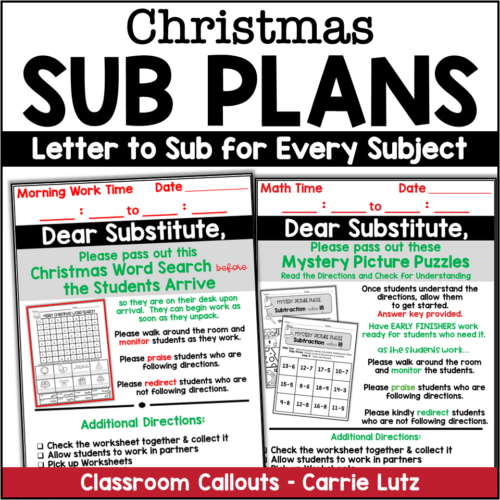 Christmas Emergency Sub Plans for First Grade | Made By Teachers