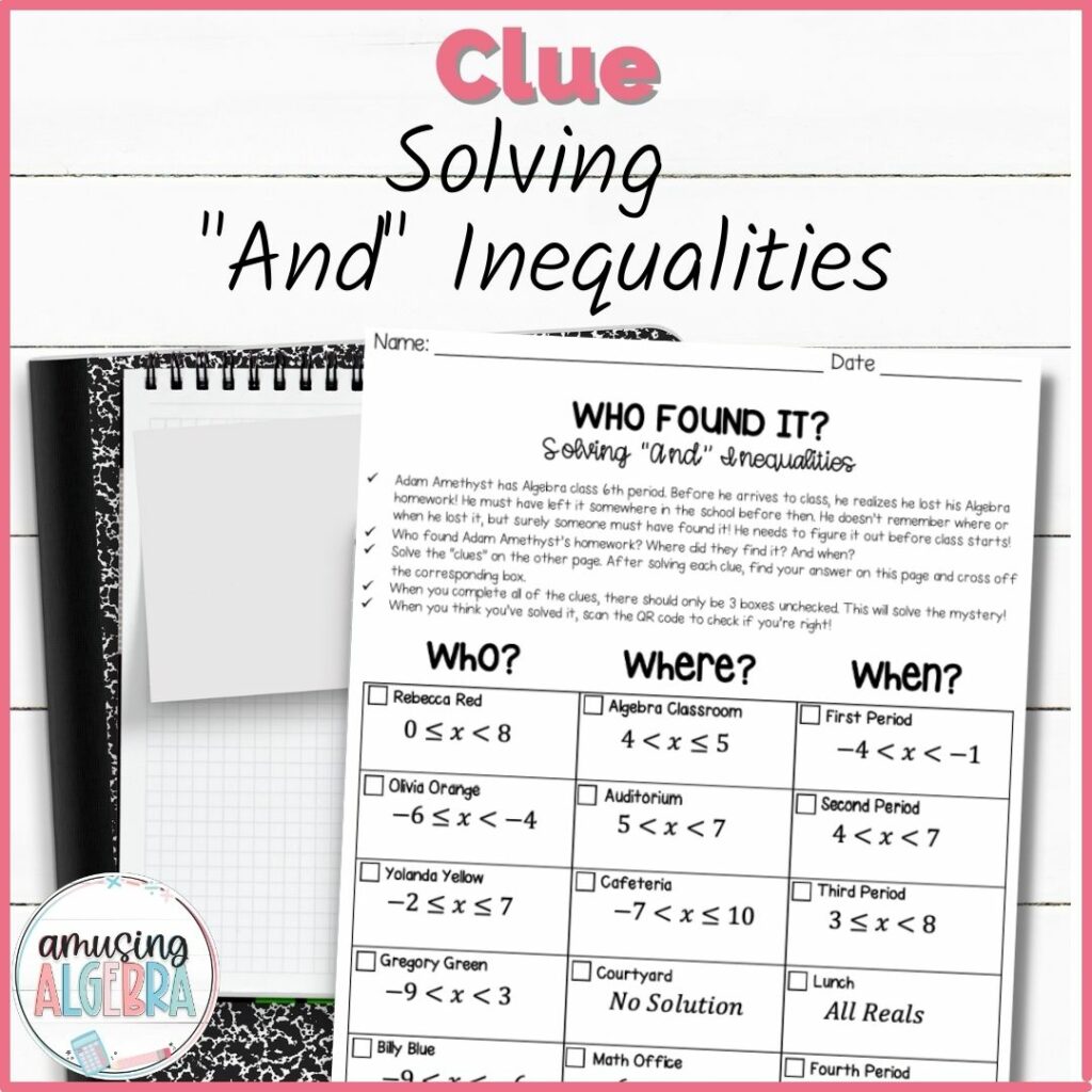 Solving "And" Compound Inequalities Clue Mystery Activity | Made By ...