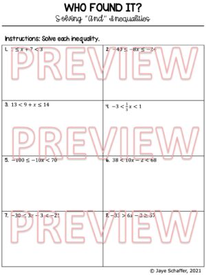 Solving "And" Compound Inequalities Clue Mystery Activity | Made By ...