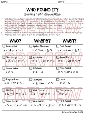 Solving "Or" Compound Inequalities Clue Mystery Activity | Made By Teachers