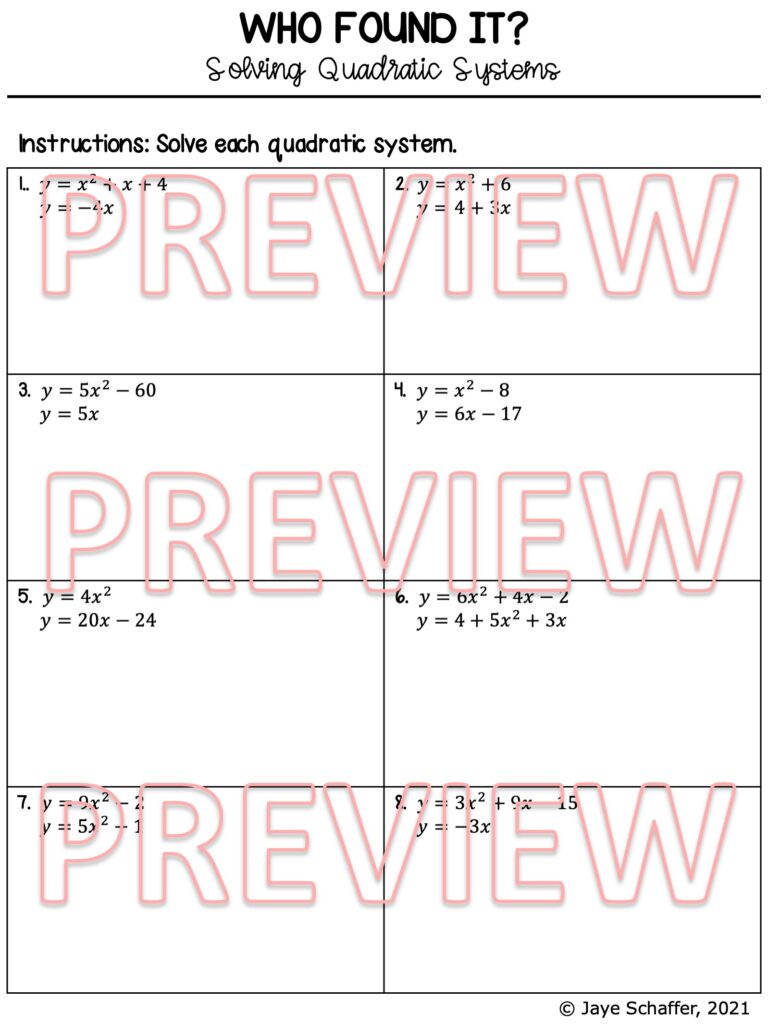 Solving Quadratic Systems Clue Mystery Activity | Made By Teachers