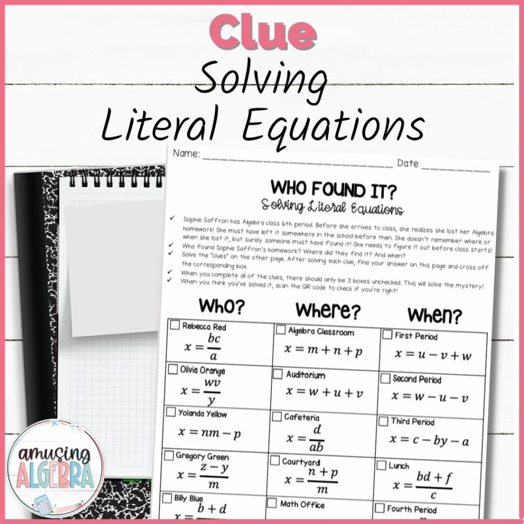 Solving Literal Equations Clue Mystery Activity | Made By Teachers