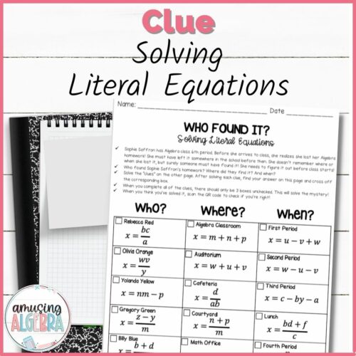 Solving Literal Equations Clue Mystery Activity | Made By Teachers