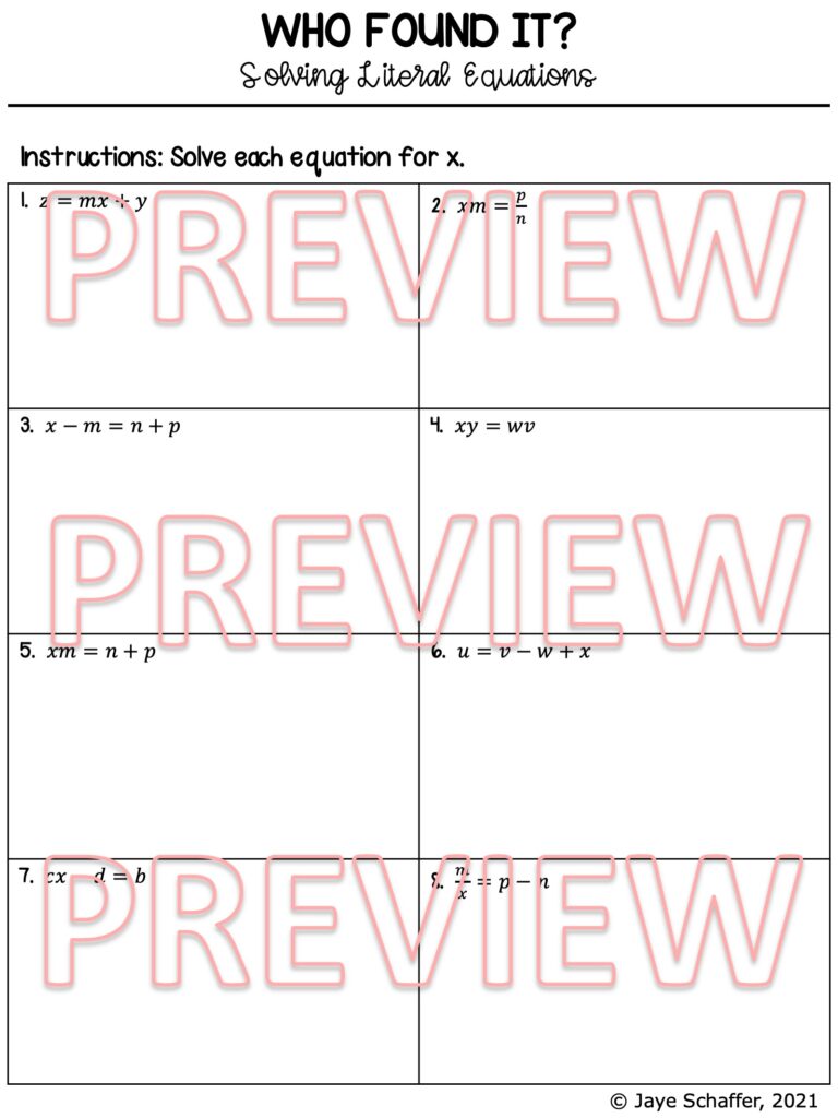 Solving Literal Equations Clue Mystery Activity | Made By Teachers
