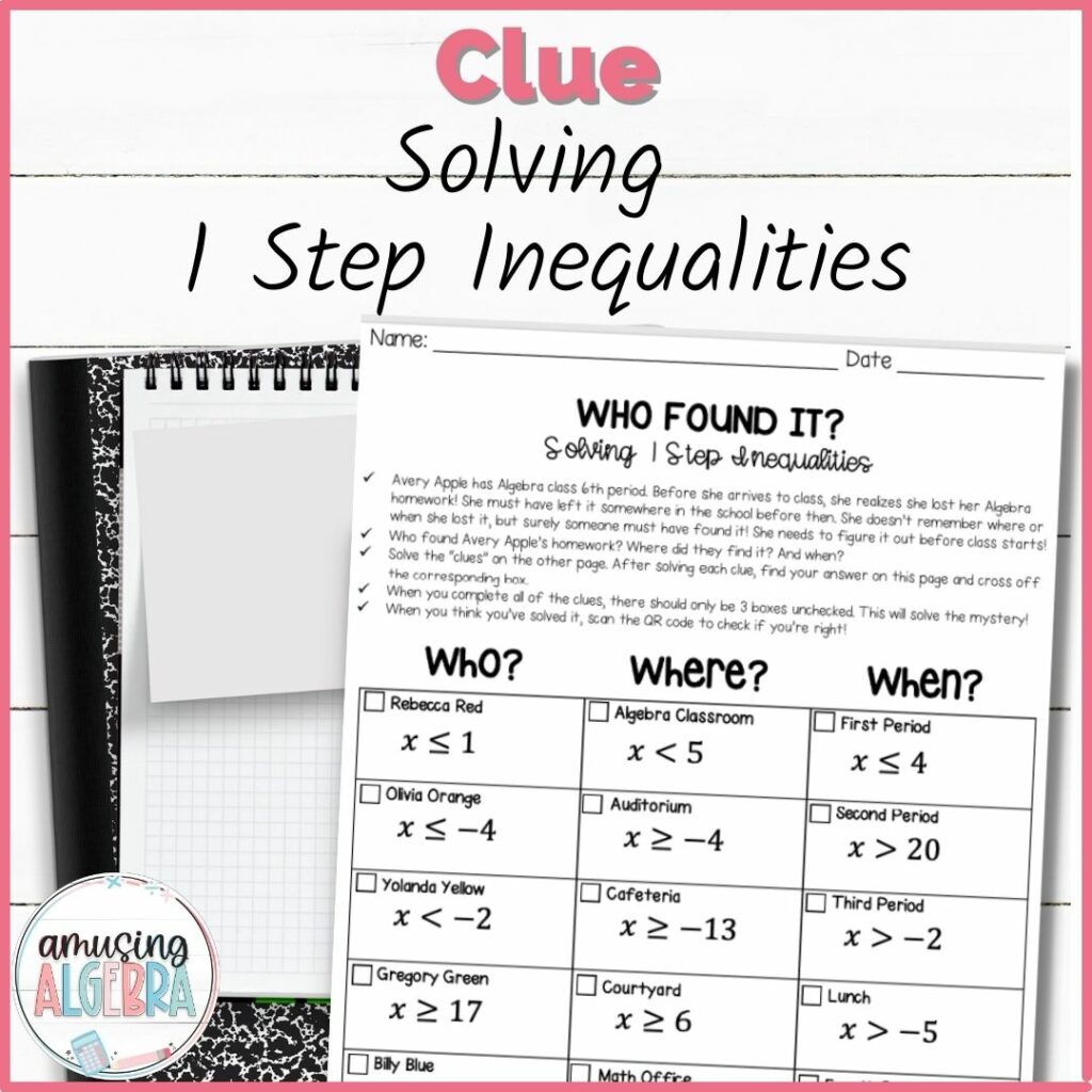 Solving One Step Inequalities Clue Mystery Activity | Made By Teachers
