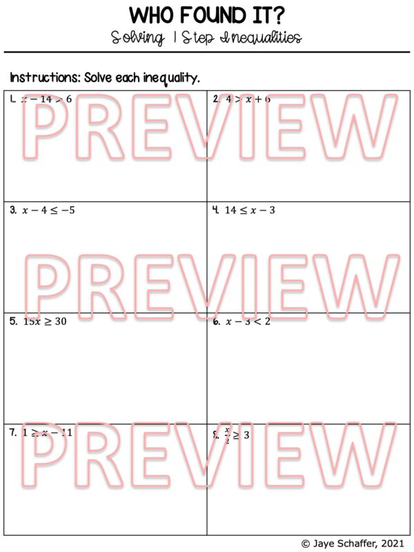 Solving One Step Inequalities Clue Mystery Activity | Made By Teachers