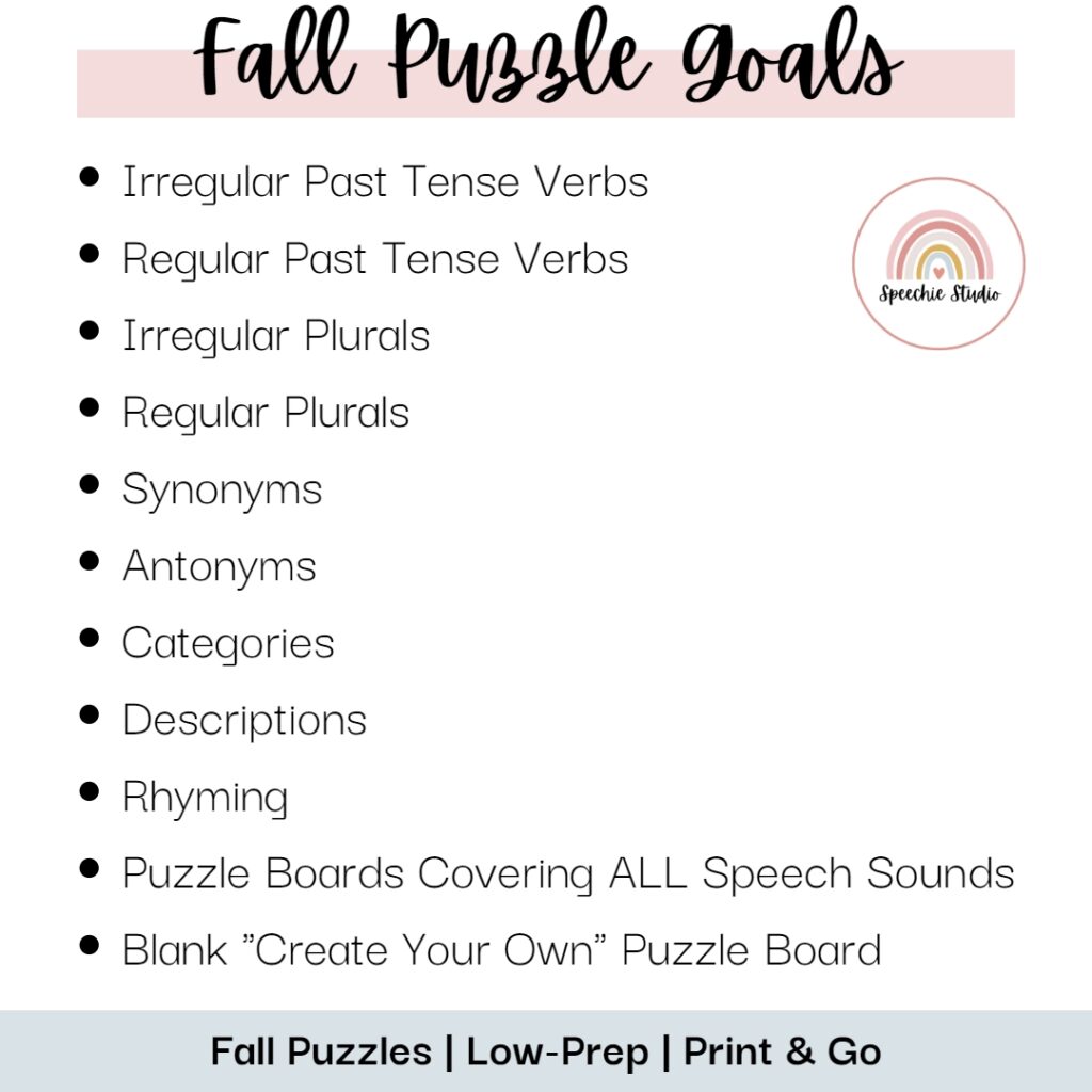 Fall Speech and Language Puzzles | Fall Articulation and Language ...