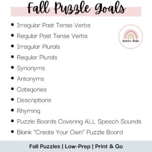 Fall Speech and Language Puzzles | Fall Articulation and Language ...