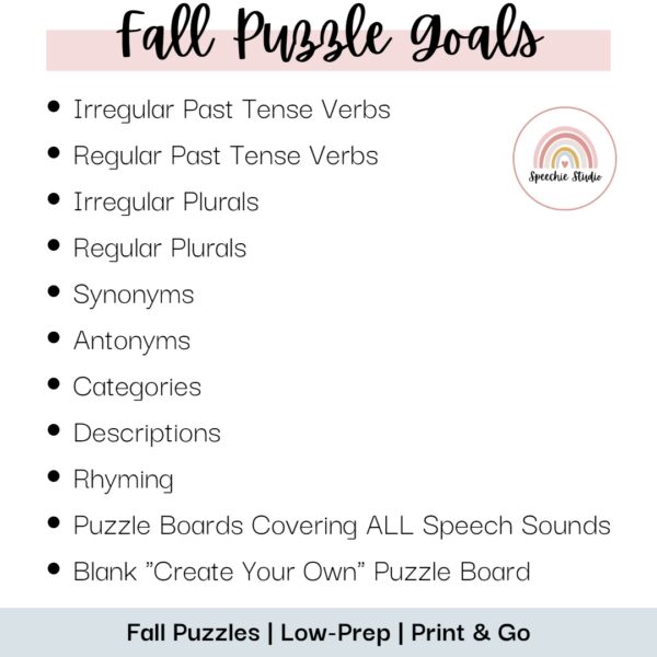 Fall Speech and Language Puzzles | Fall Articulation and Language ...