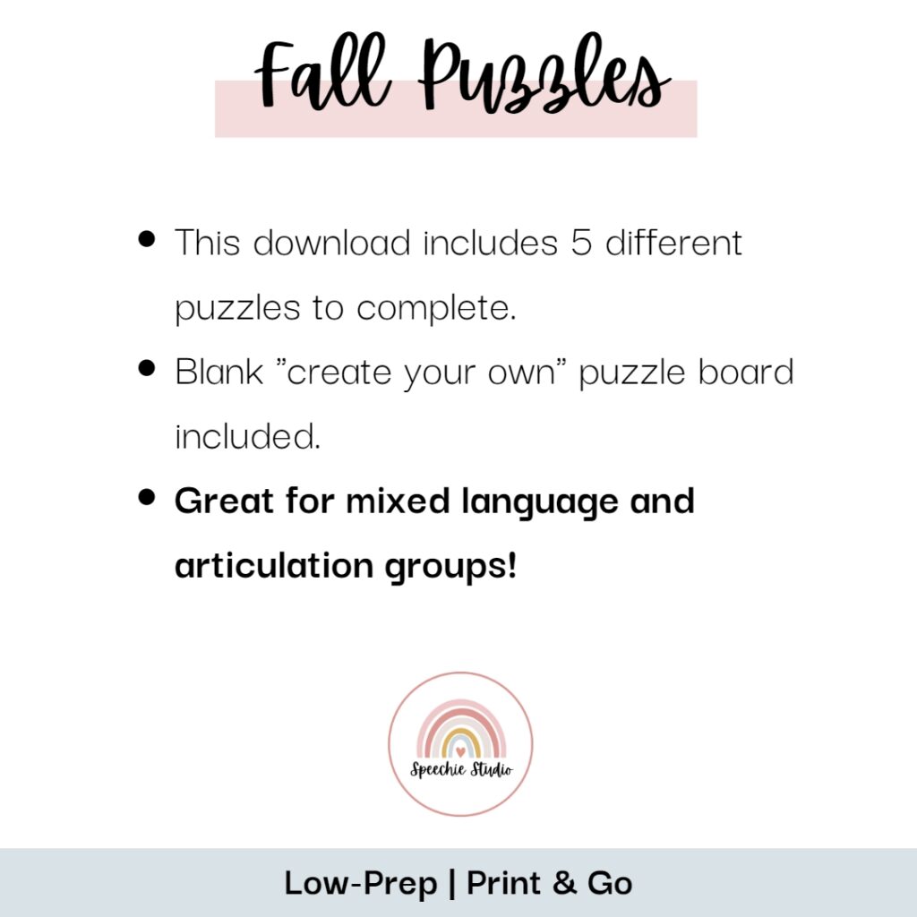 Fall Speech and Language Puzzles | Fall Articulation and Language ...