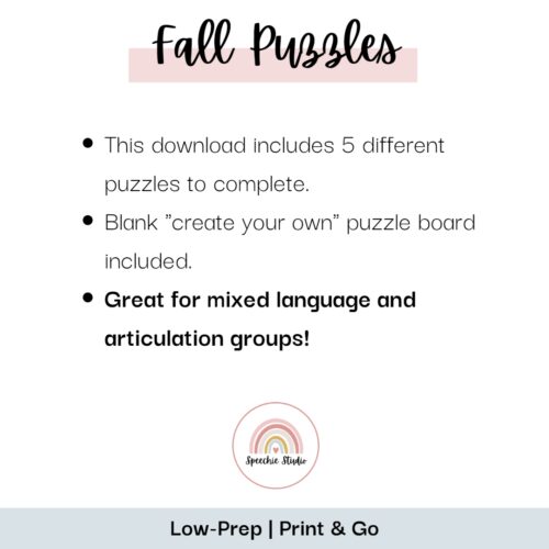 Fall Speech and Language Puzzles | Fall Articulation and Language ...