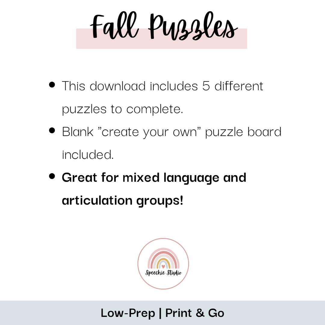Fall Speech and Language Puzzles | Fall Articulation and Language ...
