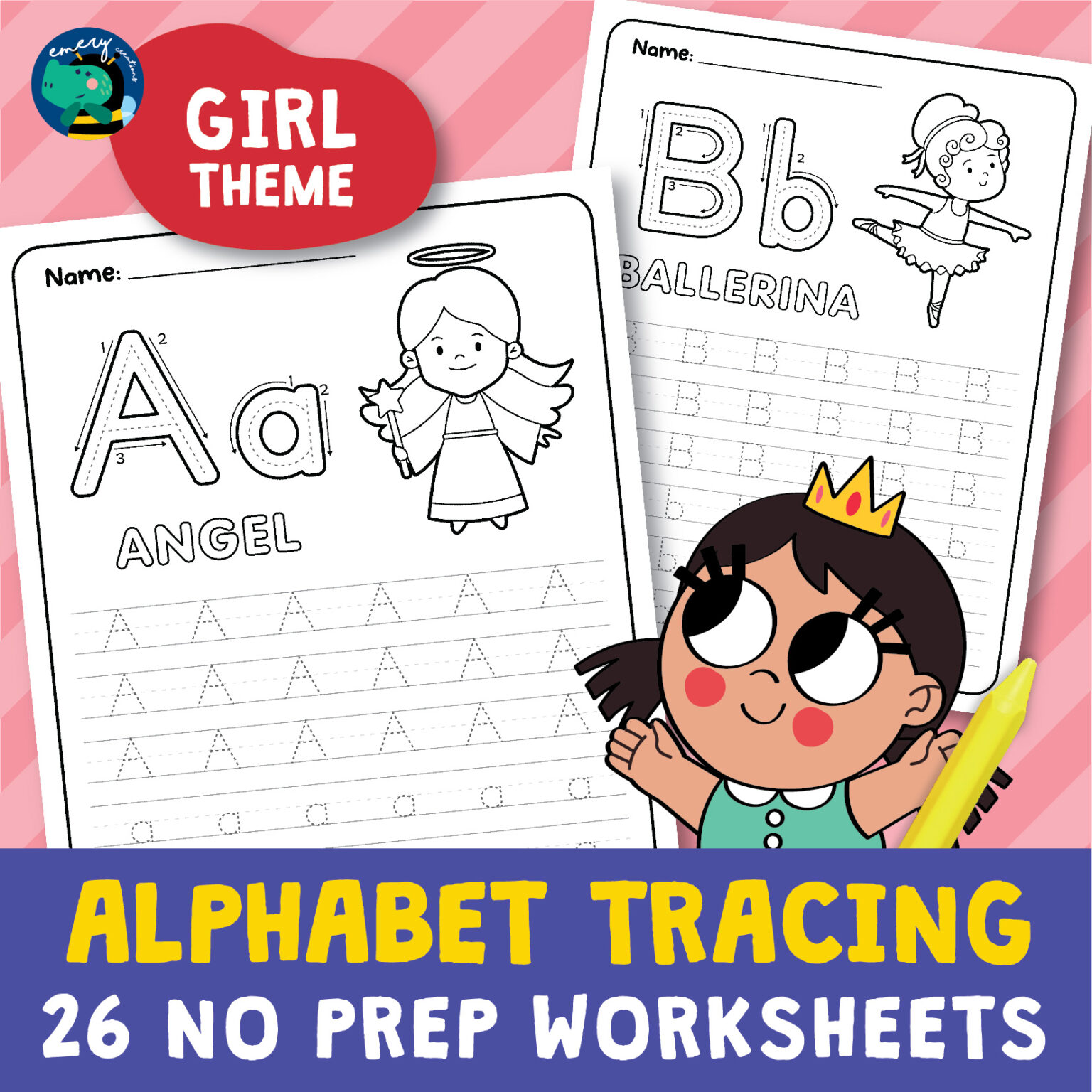 Alphabet Tracing Worksheets - Girl Theme | Made By Teachers