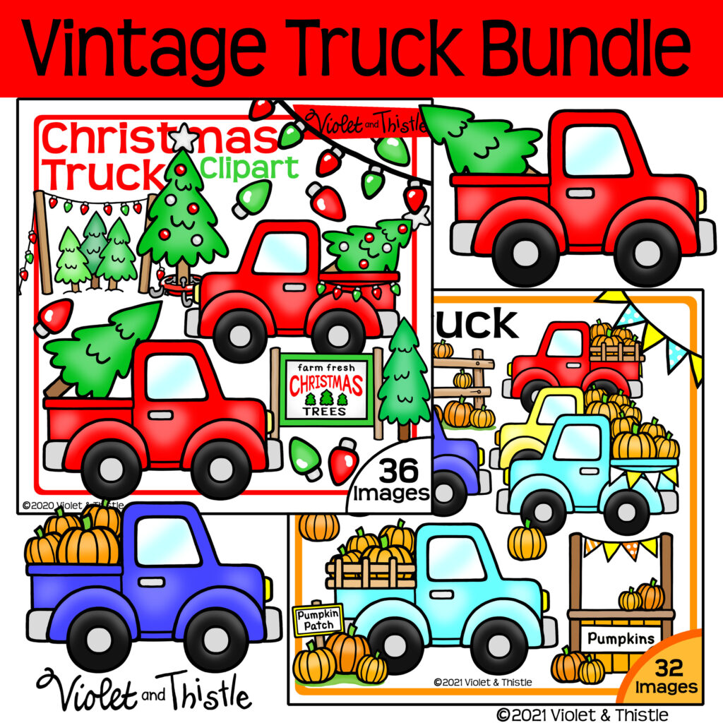 Christmas Truck Clipart Fall Truck Clipart Bundle Vintage Christmas ...