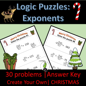 Christmas Seasonal Properties of Exponents | Logic Puzzles | Algebra 1 ...