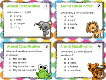 Animal Classification Task Cards | Vertebrate and Invertebrate Task ...