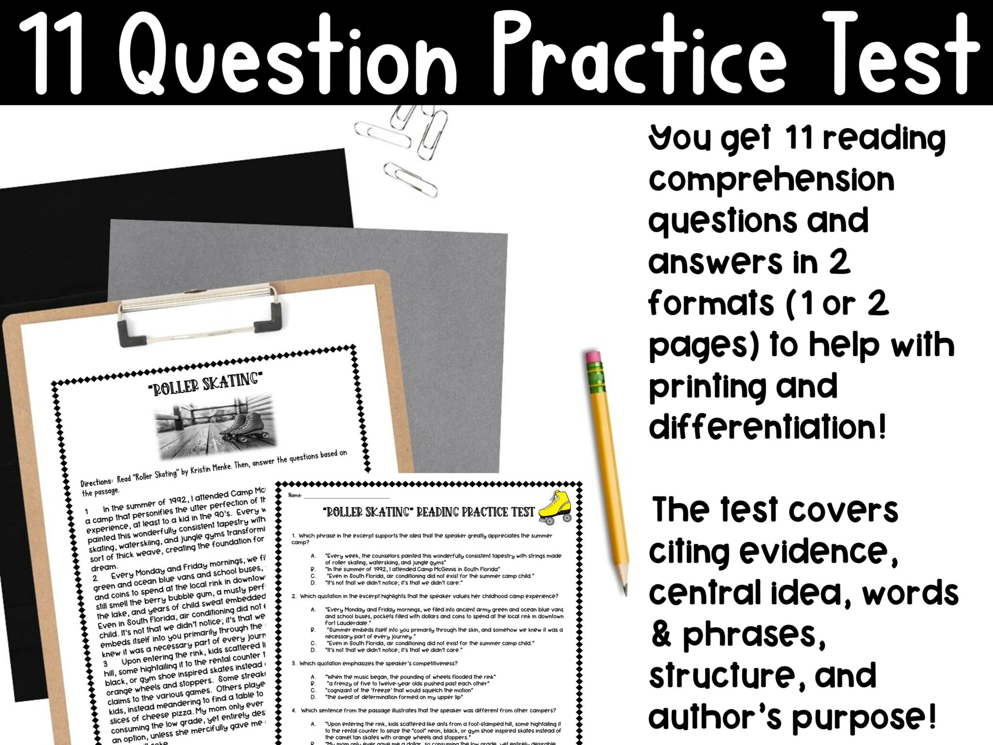 Reading Test Prep PRACTICE TEST Standardized Test Practice Nonfiction ...