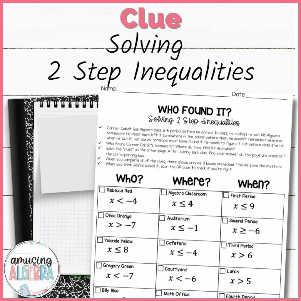 Solving Two Step Inequalities Clue Mystery Activity - Made By Teachers