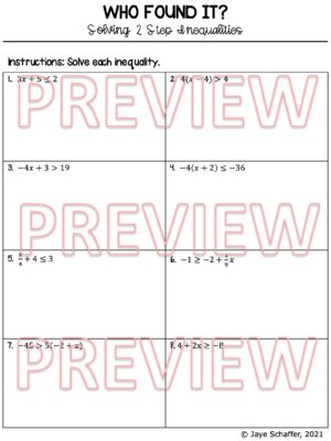 Solving Two Step Inequalities Clue Mystery Activity | Made By Teachers