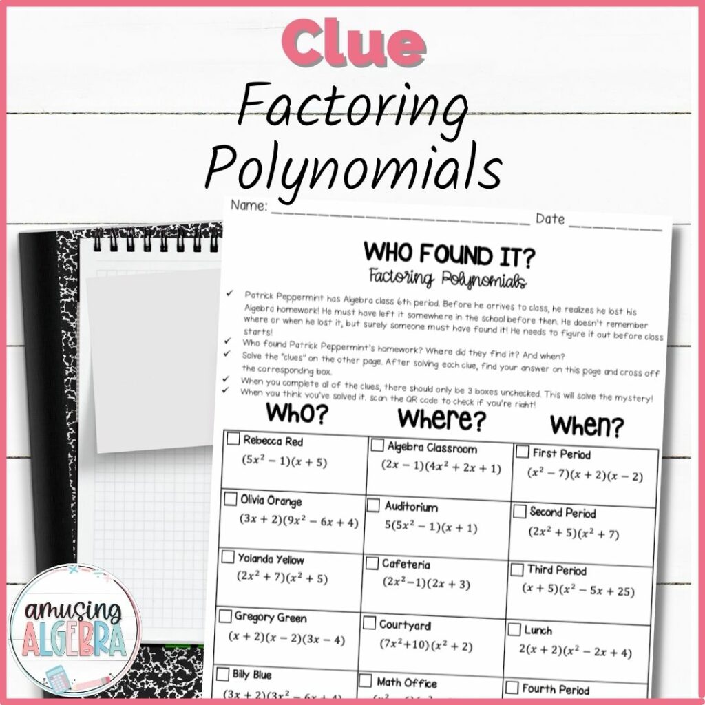 Factoring Polynomials Clue Activity Made By Teachers