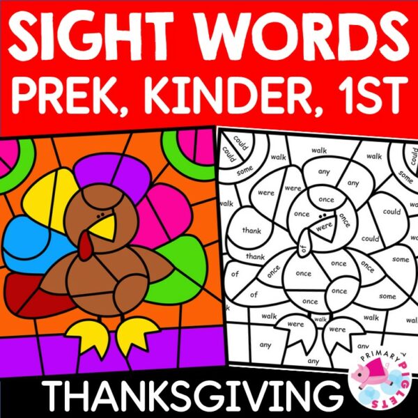 Thanksgiving Color by Sight Words PK K 1st grade - Made By Teachers