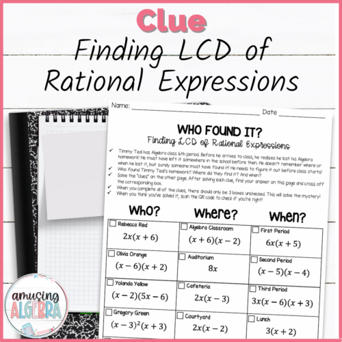 Finding LCD of Rational Expressions Clue Mystery Activity | Made By ...