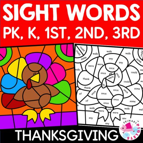 Thanksgiving Color by Code Sight Words PK-3rd - Made By Teachers