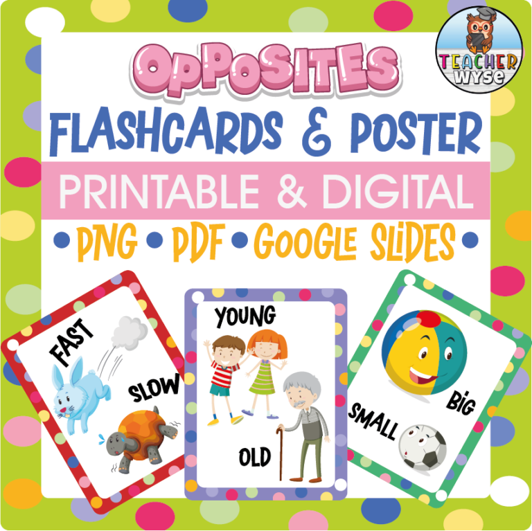 Opposites Flashcards and Poster Printable & Digital for Google Slides ...