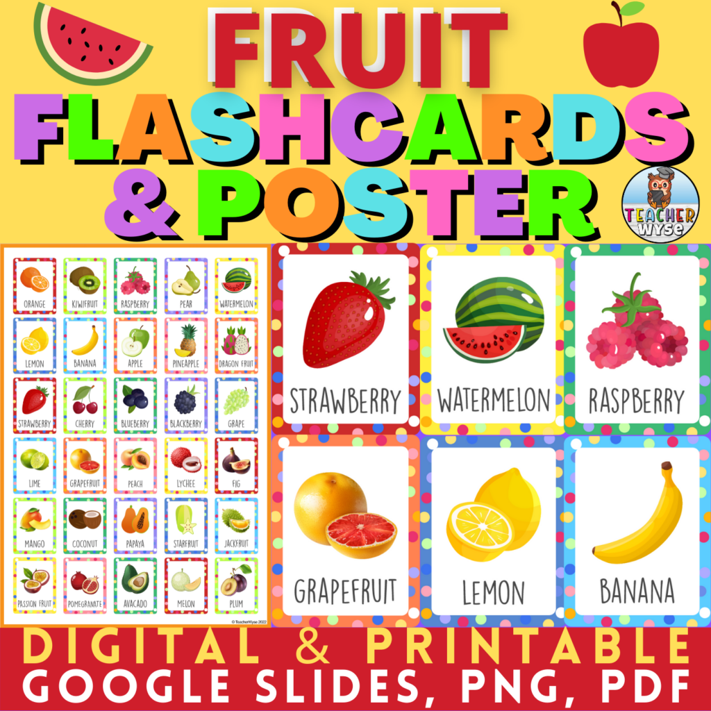 Fruit Flashcards & Poster | Cute & Colorful | Printable | Google Slides ...