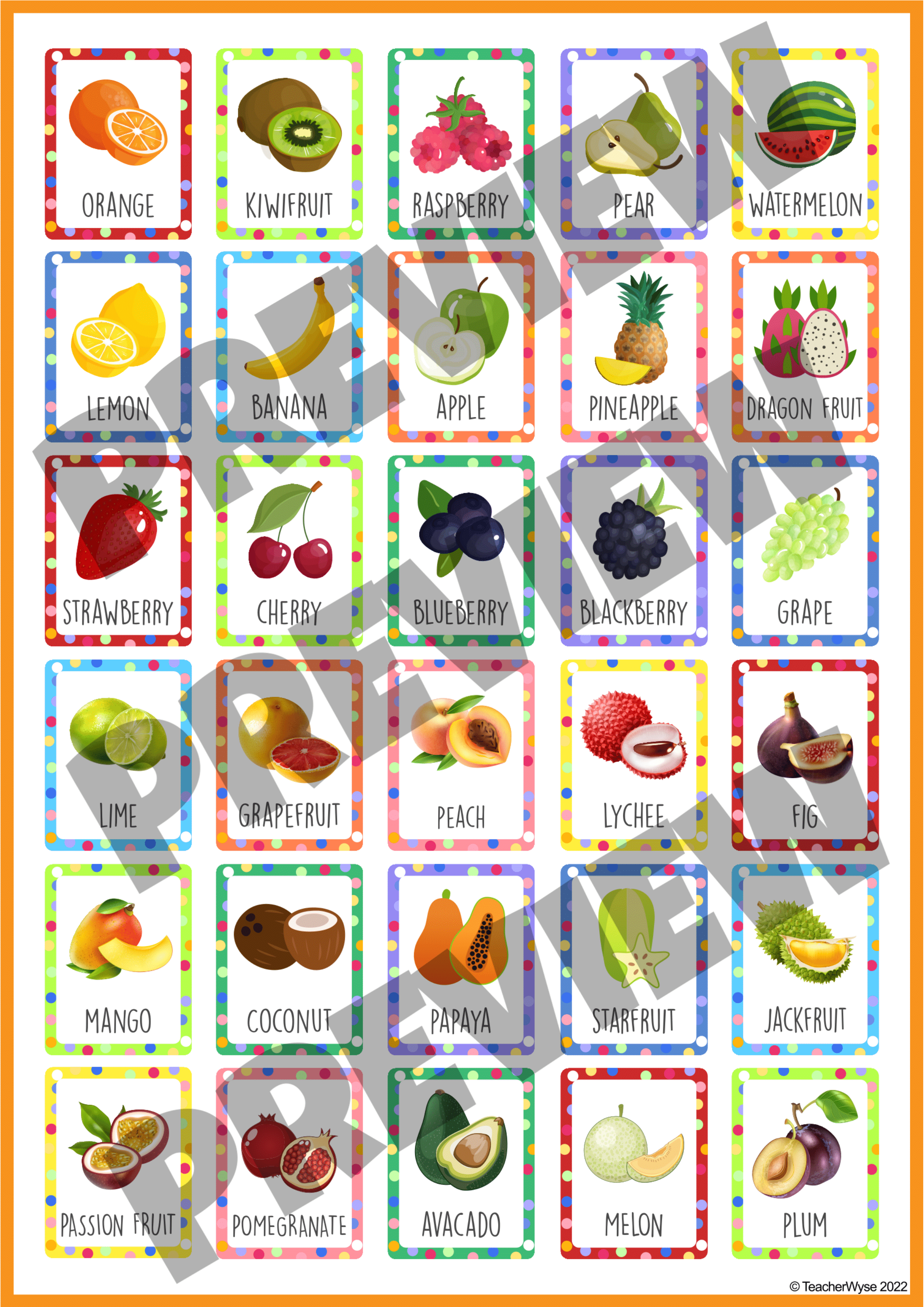 Fruit Flashcards & Poster | Cute & Colorful | Printable | Google Slides ...