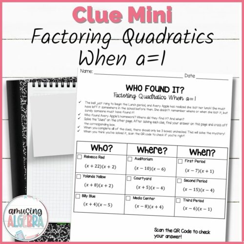 Factoring Quadratics When a=1 Clue Mini Mystery Activity | Made By Teachers