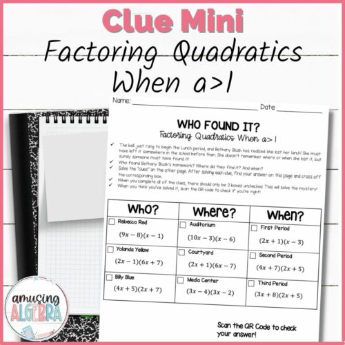 Factoring Quadratics Special Patterns Clue Mini Mystery Activity | Made ...