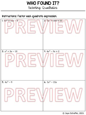 Factoring Quadratics Review Clue Mini Mystery Activity | Made By Teachers
