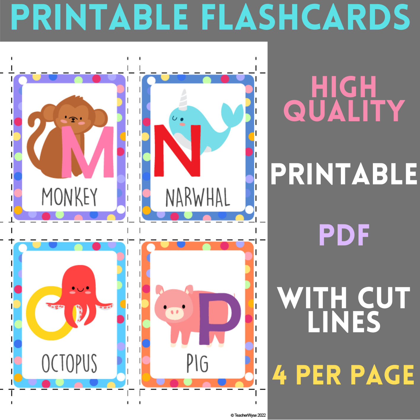 A-Z Alphabet Animal Flashcards & Poster | Cute & Colorful | Digital ...