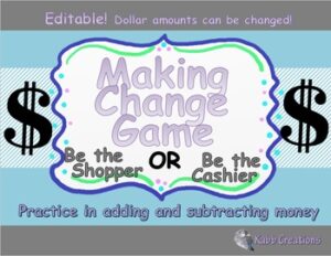 Making Change Game Practice Adding & Subtracting Money Editable B&W ...