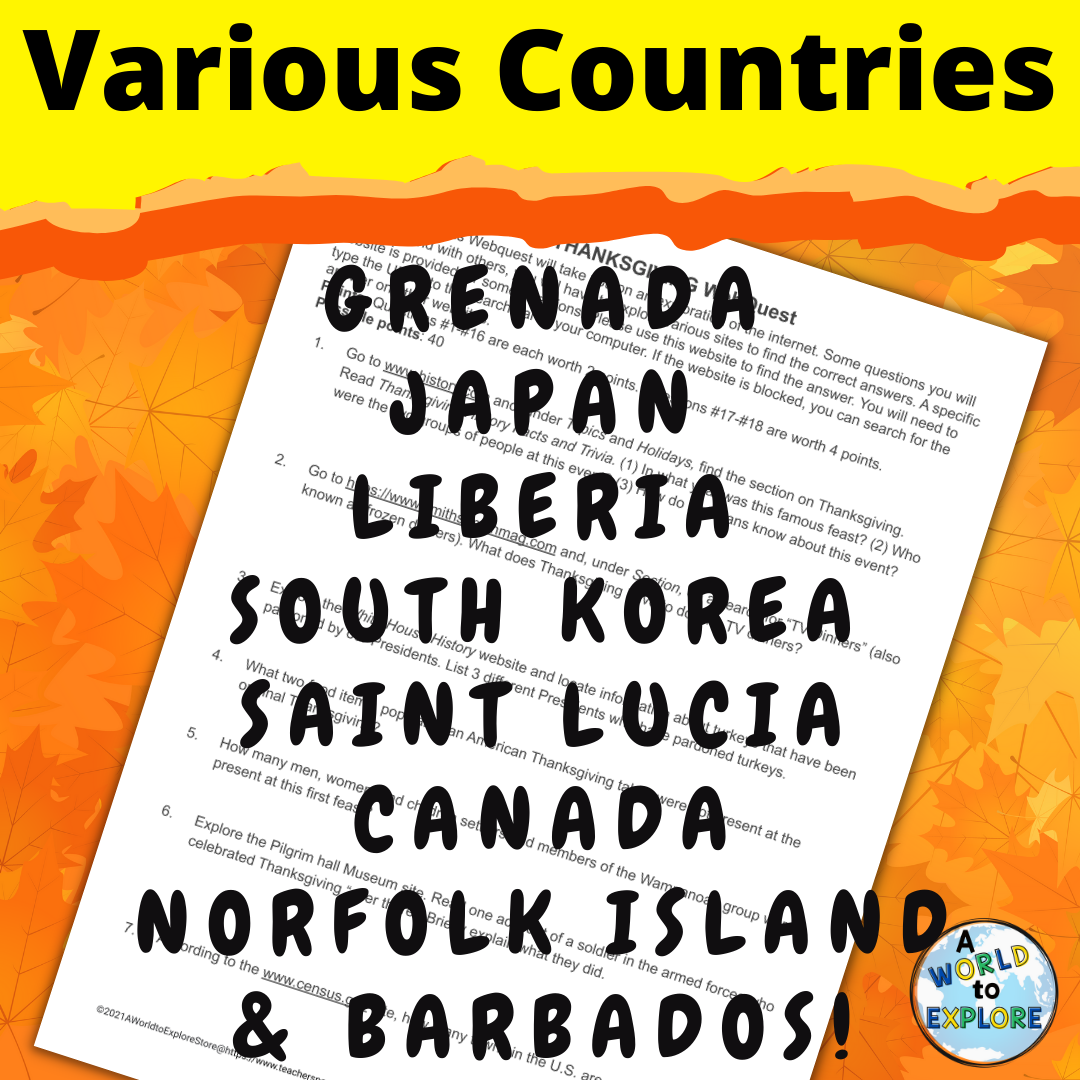 THANKSGIVING Around the World Activity a No Prep WEBQUEST | Made By ...