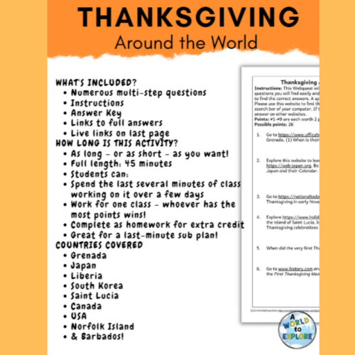 THANKSGIVING Around the World Activity a No Prep WEBQUEST | Made By ...
