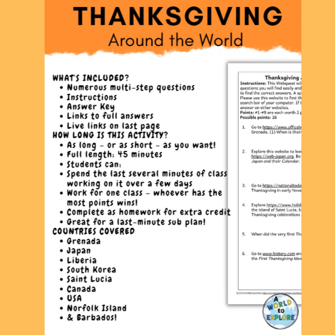 THANKSGIVING Around the World Activity a No Prep WEBQUEST | Made By ...